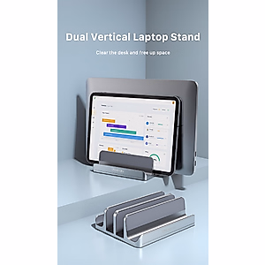 BEQU 4-in-1 Vertical Laptop Stand/Holder (Silver), 2 laptops/2 Phones simultaneously, Heavy Duty Aluminum, Anti-Slip Silicone Pad, Adjustable, Fits All IPADs/Tablets/Cell Phones/Laptops (4 Slot)