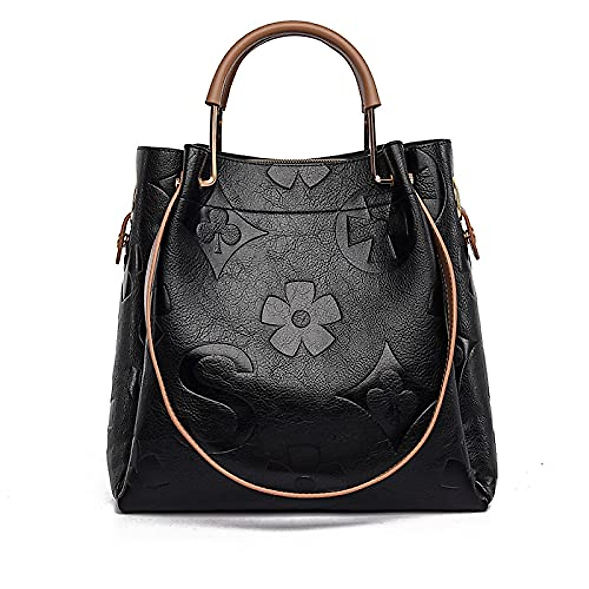 MMKJHNBHQ Women's Leather Tote Wallet, Casual Top Handle Bucket Crossbody Travel Shopping Shoulder Bag (Black)