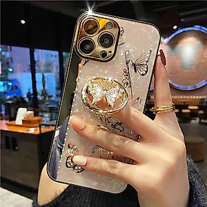 Topwin iPhone 13 Pro Max 6.7'' Kickstand Case - Bling Glitter Marble Pearl, Elegant Rhinestone Diamond (Rose Gold)