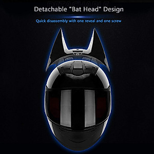 DCLINA Full Face Motorcycle with Cat Ears for Men Women, Kids Knight Helmets Adult Flip Up Visors Motocross Helmet Street Crash Scooter ATV Modular Helmet DOT Certified, Bright Black (54-62cm)