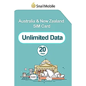 SnailMobile Australia&New Zealand Travel SIM Card - Unlimited Internet Data for 20 Days, Triple Cut 3 in 1 Sim Card - Standard Micro Nano
