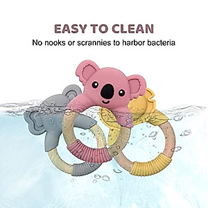 Animal Shape Baby Teething Toys, Teething Toys for Babies 12+ Months, Natural Wooden Teething Ring, Food-Grade Silicone, for Baby Teething Relief & Sensory Exploration, Easy to Grip (Elephant)