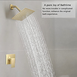 JingGang Brushed Gold Shower Faucet Set Bathroom Rainfall 8 Inch Shower Head System Single Handle Shower Trim Kit with Rough-in Valve