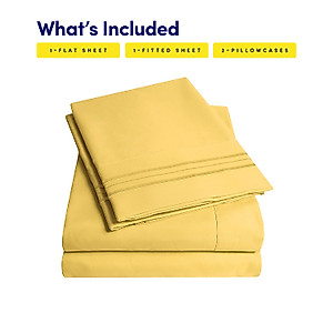1500 Supreme Collection Queen Sheet Sets Yellow - Luxury Hotel Bed Sheets and Pillowcase Set for Queen Mattress - Extra Soft, Elastic Corner Straps, Deep Pocket Sheets, Queen Yellow