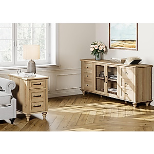 WAMPAT Sideboard Buffet Cabinets with Glass Door, Kitchen Storage Cabinets, Wood Coffee Bar Tables, Accent Sideboard Storage Cabinet Table Dining Room, Living Room,Oak