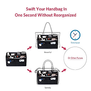 ETTP Purse Organizer Insert, Felt Tote Organizer Insert With Metal Zipper, Handbag Organizer For Speedy, Neverfull, Tote, Handbag, 7 Colors 5 Sizes (X-Large, Black)