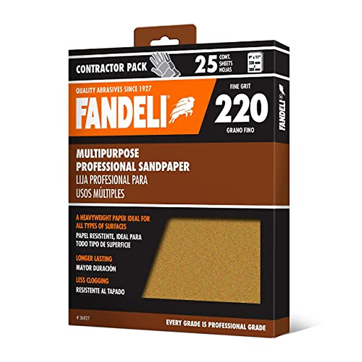 Fandeli | Multi-Purpose Sandpaper | 220 Grit | 25 Sheets of 9'' x 11'' | Metal and Wood Sandpaper | Wall Sandpaper | Hand Sanding | Orbital Sanders