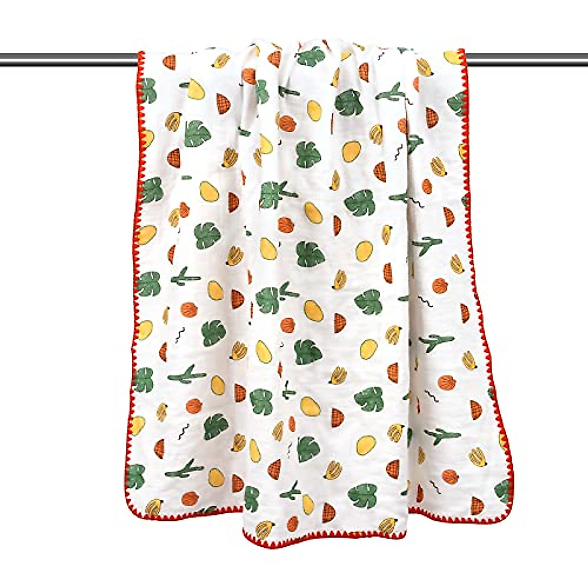 Baby Muslin Swaddle Blanket Neutral Receiving Blanket Super Soft 6 Layers Bath Towels 43 X 43 Inches Dragonfly/Tropical Fruits