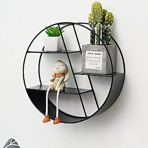 XUEBEI Floating Round Shelves, Geometric Wall Shelf,Metal Storage Shelves for Home Decor,Wall Decoration Storage Shelf and Wall Mount Display Rack Black and White (Black)
