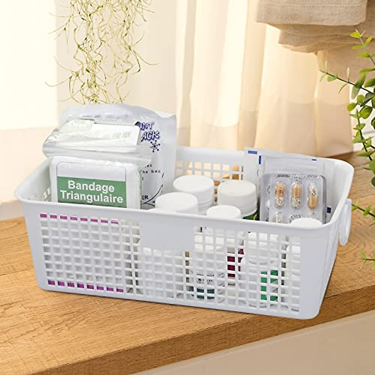 Sandmovie Rectangular Desktop Storage Basket, Plastic Storage Baskets, White, 6-Pack