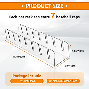 TAOceeXI Hat Stand for Baseball Caps Display Hat Holder Organizer，No Install Rack Acrylic Hat Storage for 14 Baseball Caps Closet Cowboy （2 Pack ）