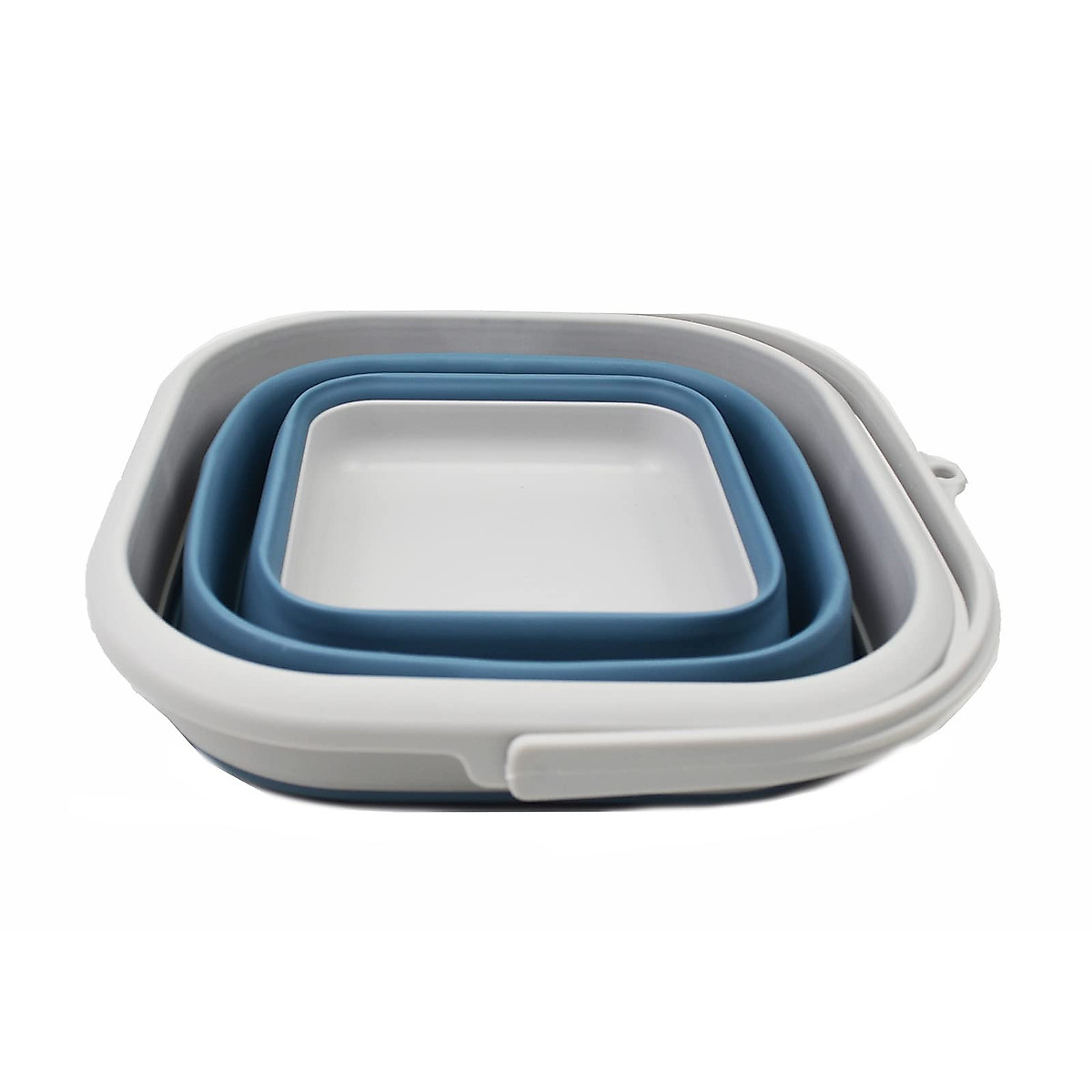 SAMMART 5.5L (1.4 Gallon) Collapsible Square Handy Bucket/Foldable SquareWater Pail/Portable Tub with Handle. (Grey/Steel Blue, 1)