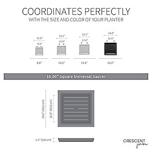 Crescent Garden Universal Square Plant Saucer, Durable Plant Tray for Square Planter, Heavy-Duty Square Drainage Dish, Indoor Drip Tray – Caviar Black (16 Inches Inner, 19.75 Inches Outer Diameter)