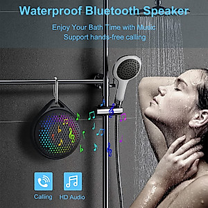 AVWOO Bluetooth Shower Speaker, IP67 Waterproof Speaker with RGB Light, Portable Bluetooth Speaker with Hi-Fi Sound and Built-in Mic, Support TF Card, Wireless Speaker for Home Outdoor Travel