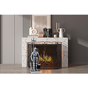 Lizh Middle Ages Knight Cast Iron Fireplace Tool Set ,Antique Brass