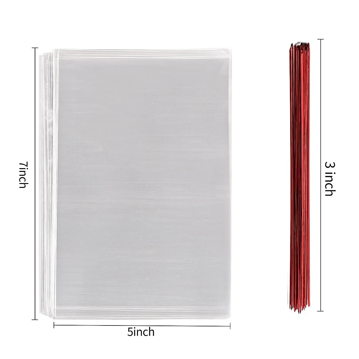 100 Pcs 7 in x 5 in(1.4mil.) Clear Flat Cello Cellophane Treat Bags Good for Bakery, Cookies, Candies,Dessert with random color Twist Ties!