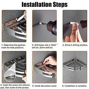 VINIUSIKI Corner Shower Caddy Shelves with Soap Holder & 4 Hooks,SUS304 Stainless Steel Kitchen Organizer, Adhesive & Drilling Wall Mounted Racks for Bathroom & Kitchen & Home Decor, 3-Pack