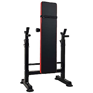 BalanceFrom Adjustable Folding Multifunctional Workout Station Adjustable Olympic Workout Bench with Squat Rack, Black/Red