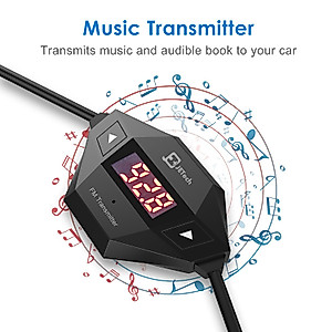JETech Wireless FM Transmitter Radio Car Kit for Smart Phones Bundle with 3.5mm Audio Plug and Car Charger, Black