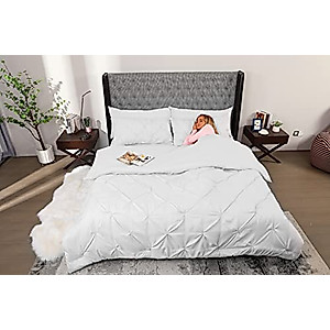 JUDVX Twin Size Comforter Sets, 8 Pieces Bedding Sets, Grey Pinch Pleat Pintuck Twin Bed in A Bag with Down Comforters, Sheets, Pillowcases & Shams