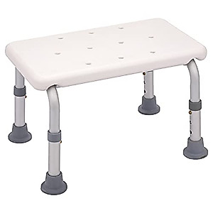 Ginsey RA+ Adjustable Non-Skid Bath Step, White, 300-lb Capacity - Step Stool, Non-Slip, Bathroom, Kitchen, Lightweight