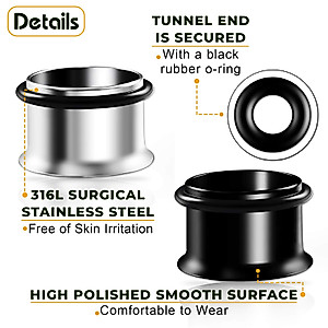 BIG GAUGES 2 Pairs 316L Surgical Steel Black 2g Gauge 6mm Single Flared Piercing Jewelry Stretcher Ear Ring Lobe Tunnel Plug BG0616