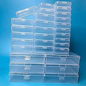 Wotermly 30 Pcs Small Plastic Containers Assorted Sizes Mini Clear Plastic Beads Storage Containers Box with Hinged Lid for Storaging Tiny Items (Mixed30Big)
