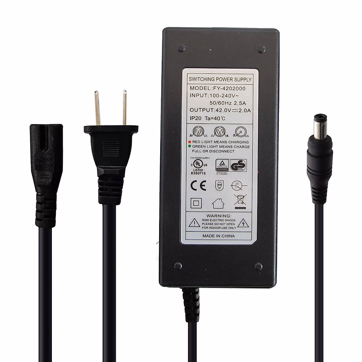 aunstarwei UL 42V 2A Charger Power Supply Adapter for 10S 36V Lithium Li-ion Battery Pack with DC 5.5 x 2.1mm