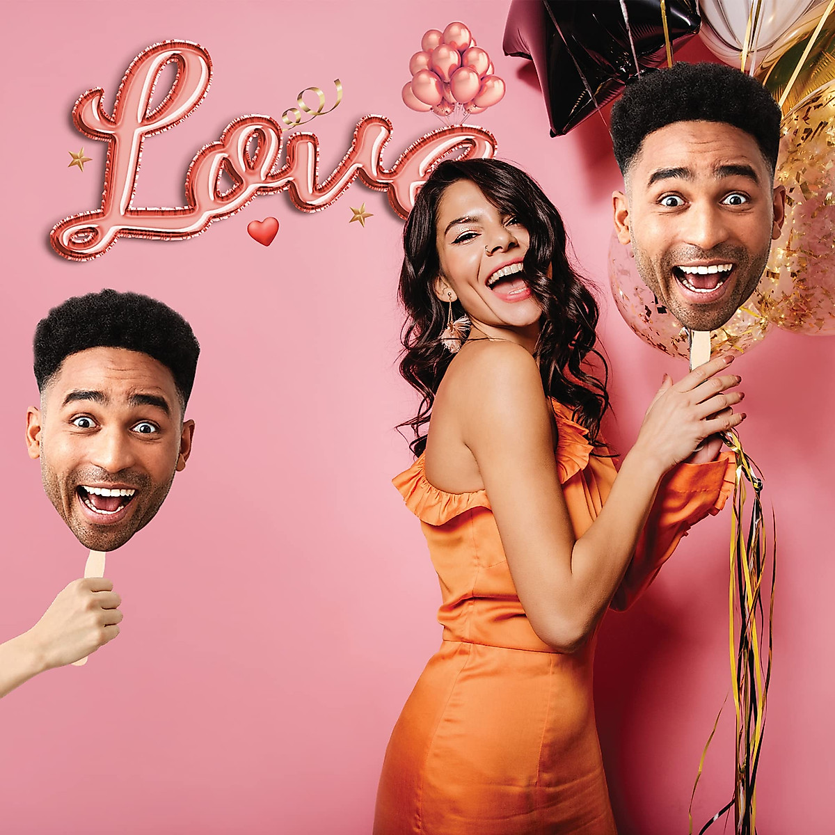 Voila Print Custom Face Fans 12” With Wooden Handle, Wedding Heads, Graduation Head, Bachelorette Groom Face, Birthday Party Head Fans (1)