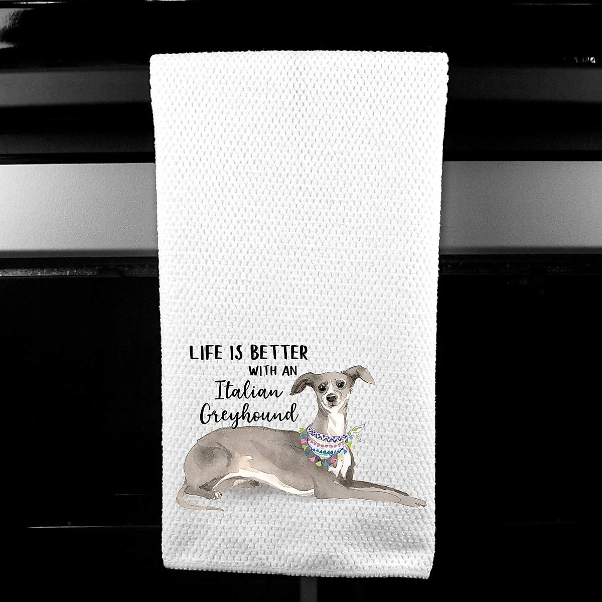 Watercolor Life is Better with an Italian Greyhound Microfiber Kitchen Tea Bar Towel Gift for Animal Dog Lover