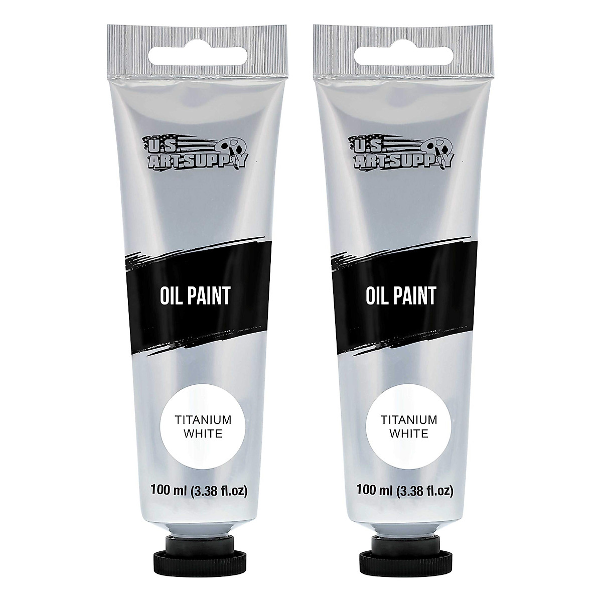 U.S. Art Supply Artists Oil Color Paint, Titanium White, 2 Extra-Large 100ml Tubes - Professional Grade, Excellent Tinting Strength, Mixable - Portrait Painting, Canvas, Wood Media - Student, Beginner