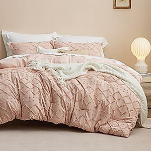 Bedsure California King Comforter Set - Coral Pink Tufted Shabby Chic Bedding Comforter Set for All Seasons, 3 Pieces Western Comforter Farmhouse Modern Embroidery Bed Set for Women Men Girls