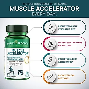 Purity Products Muscle Accelerator 650 mg Patented & Clinically Tested Muscle Accelerator Blend of Ayurvedic Herbal Extracts Promotes Strength, Endurance + Muscle Growth - 60 Veg Caps