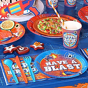 Dart Battle Birthday Party Decorations dart battle Party Supplies Include Gun Theme Backdrop,Dart Tablecloth Balloons Kit Cups Plates Napkins Tableware Set for Kids Birthday Party Supplies Party Favor