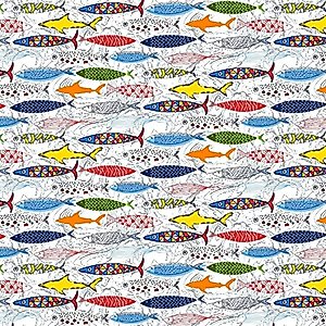Texco Inc 100% Combed Quilting Prints Craft Cotton Apparel Home/DIY Fabric, Blue Red Yellow Orange 2 Yards