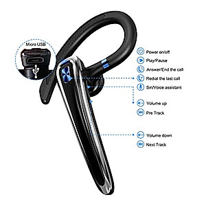 MQQC Bluetooth Headset V5.0 Wireless Bluetooth Earpiece,Hands-Free Earphones with Noise Cancellation Mic for/Business/Office/Driving, Compatible with iPhone and Android（Blue）