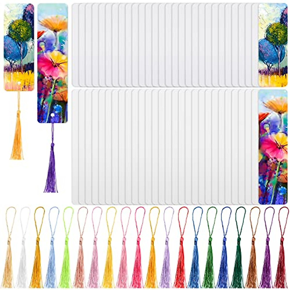 80 Pcs Sublimation Blank Bookmark Heat Transfer DIY Bookmark Sublimation Bookmarks with Hole and 80 Pieces Colorful Tassels for Women Men DIY Crafts Projects Birthday Wedding