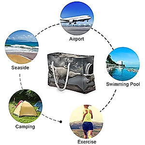 ALAZA Yoga Pug Dog Puppy Funny Fun Large Beach Bag For Women Tote Bags Reusable Grocery Shoulder Bag with Zipper Closure Pocket