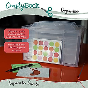 CraftyBook All Occasion Card Storage Box - Clear Plastic Organizer Assorted Card Box with 6 Adjustable Dividers