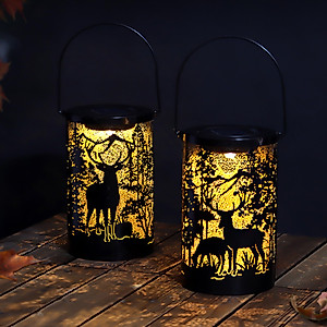 Christmas Decorations Solar Lantern Outdoor Hollow-Out Elk Solar Outdoor Lights Garden Lights Waterproof Decorative Lights for Yard Landscape Lighting Solar Spot Lights Outdoor Christmas Gifts