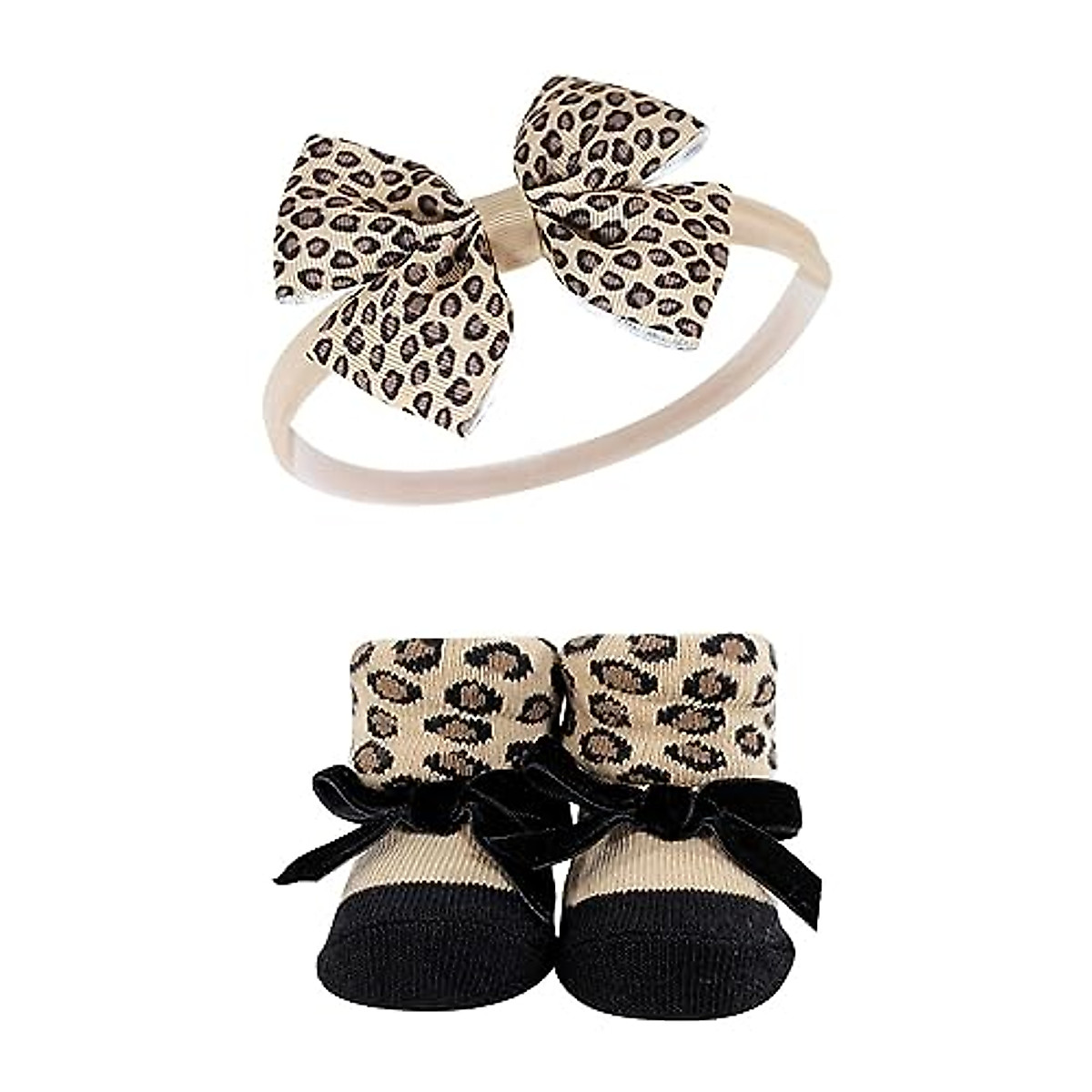Hudson Baby Infant Girl Headband and Socks Giftset, Fall Leopard, One Size