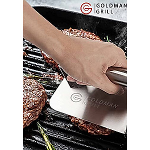 GOLDMAN GRILL Burger Press - Square 5.5inch Stainless Steel Burger Smasher- Perfect Griddle Accessories for Flat Top Grill and Skillet-Nonstick Meat Patty Smasher-Dishwasher Safe
