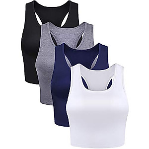 Boao 4 Pieces Basic Crop Tank Tops Sleeveless Racerback Crop Top for Women(Black, White, Dark Grey, Navy Blue,Small)