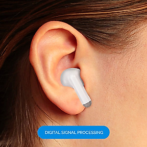 Hearing Amplifier Earbuds - Rechargeable, Wireless Bluetooth Audio and Personal Sound Enhancement Device Aids for Adults Seniors with Noise Canceling, Feedback Reduction and Portable Charging Case