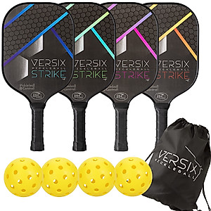 VERSIX Strike 4F Composite Pickleball Bundle for 4 Players (4 Composite Paddles + 4 Outdoor Pickleballs+ Drawstring Bag)