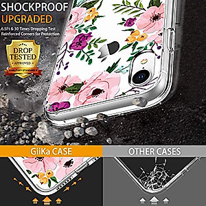 GiiKa iPhone XR Case with Screen Protector, Clear Heavy Duty Protective Case Floral Girls Women Shockproof Hard PC Back Case with Slim TPU Bumper Cover Phone Case for iPhone XR, Small Flowers