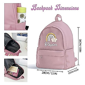 Dipopizt Custom Backpack for Girls and Boys with Name Rainbow Embroidery Print, Personalized Back to School Backpack for Kids First Day of School, Casual Backpack for Child