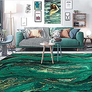 Emerald Green Gold Abstract Modern Area Rugs 4x6 Marble Pattern Hunter Carpets Rugs for Living Room Bedroom Dining Room Retro Accent Home Office Floor Rugs Indoor Non-Slip Kicthen Laundry Room Rug