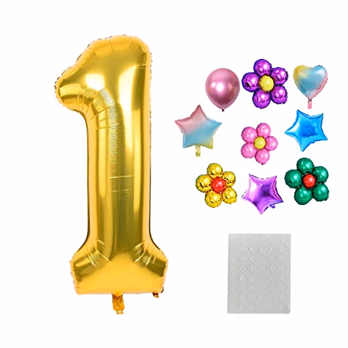 1Pcs 40 Inch Gold Number Balloon +3 Pcs Random Balloons, Number 1 Huge Digital Balloons (0-9), Foil Mylar Big Digital Number Balloon for Wedding, Christening, Anniversary, Birthday Decorations