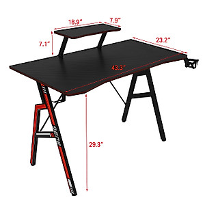AuAg 44 inch Gaming Desk with Monitor Shelf PC Desk, A-Shaped Gaming Table Home Office Computer Desk Modern Ergonomic Racing Style Gamer Workstation with Cup Holder and Headphone Hook (44")